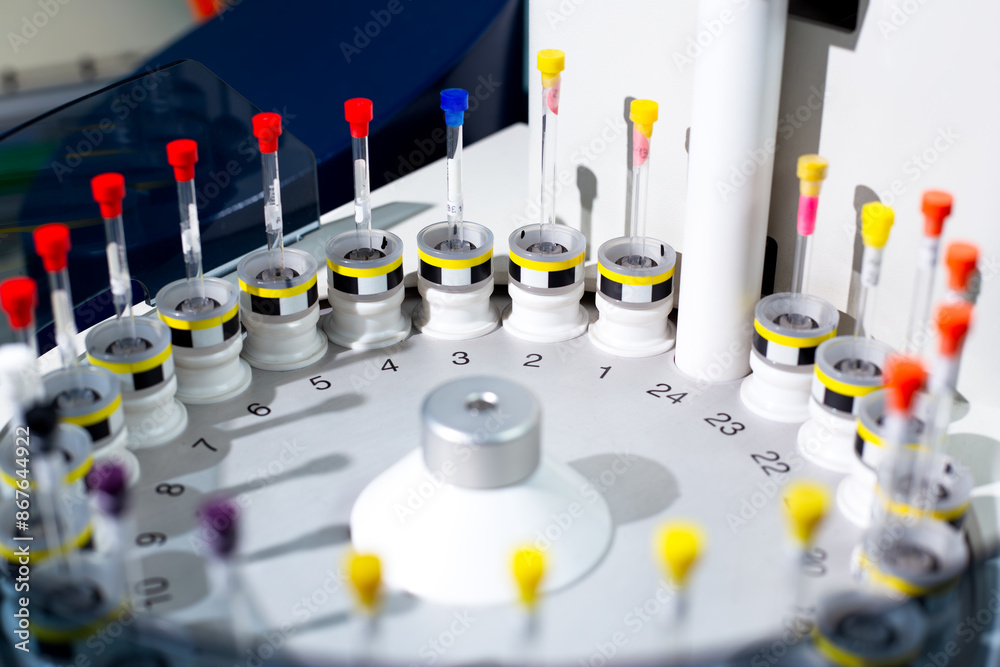 Sample tubes are placed in tray of automated NMR spectroscopy ...