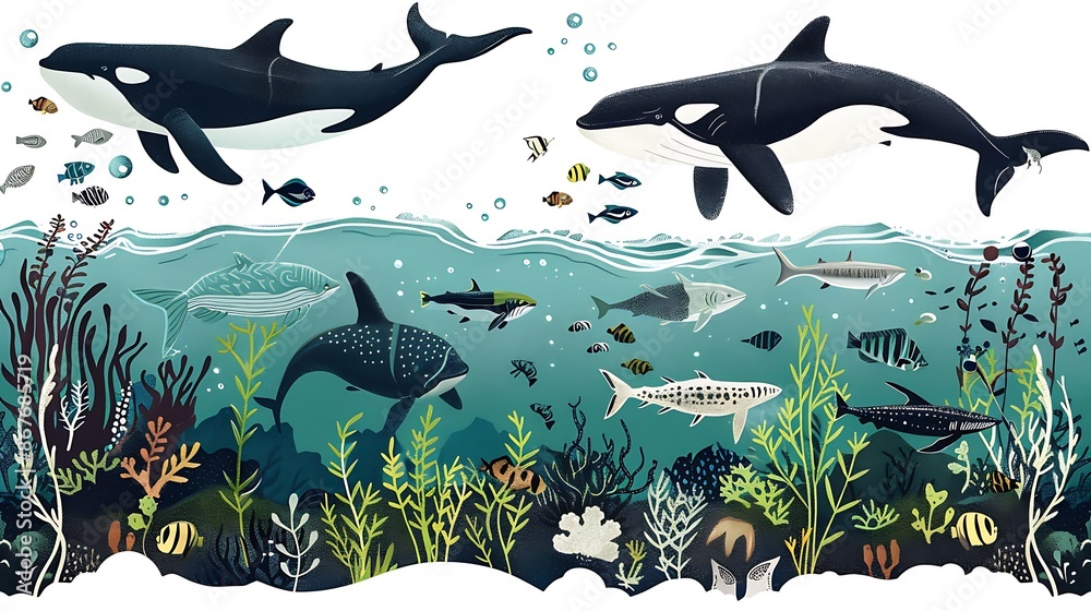 Visual aid Marine Food Chains Food Webs illustrating energy transfer ...