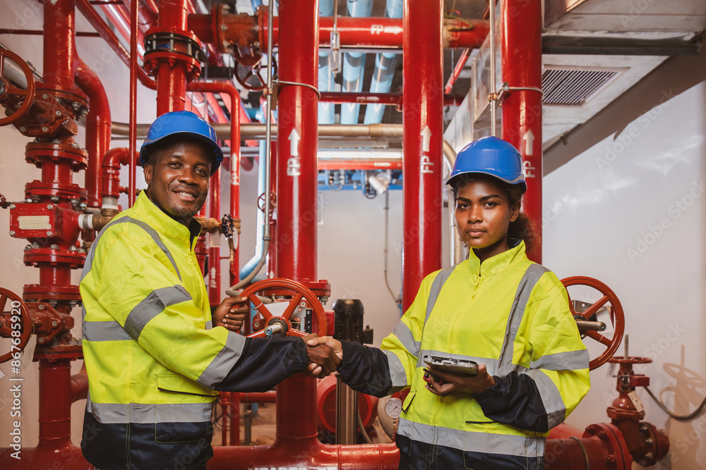 Engineer or technician work checking Fire suppression system and fire ...