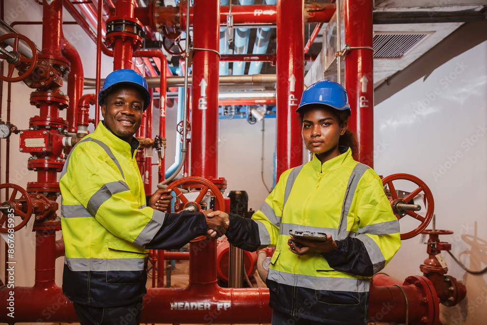 Engineer or technician work checking Fire suppression system and fire ...