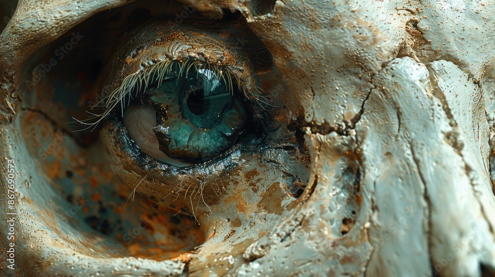 High-resolution close-up of an animal skull's eye socket, emphasizing ...