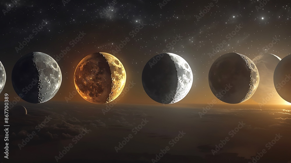 Visual aid explaining the phases of the moon showing the lunar cycle ...