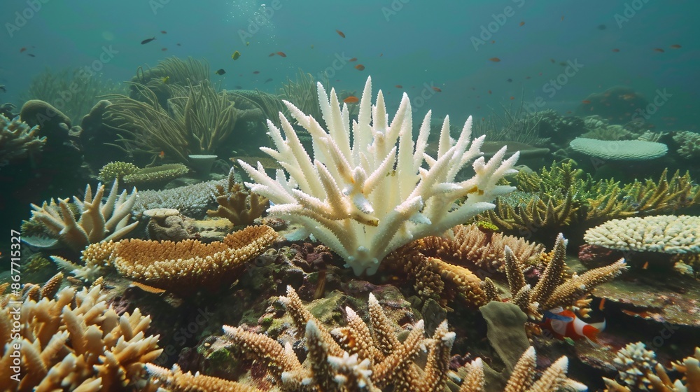 Coral reefs affected by bleaching, highlighting the impact of climate ...