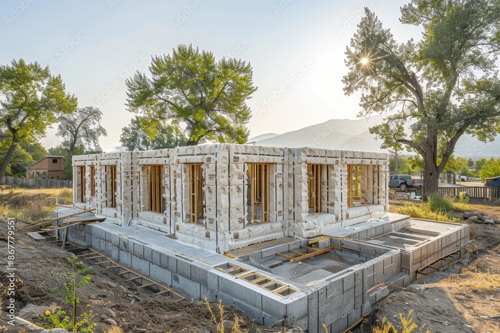 Insulated concrete forms (ICFs) with minimal design, showcasing their robust and efficient ...