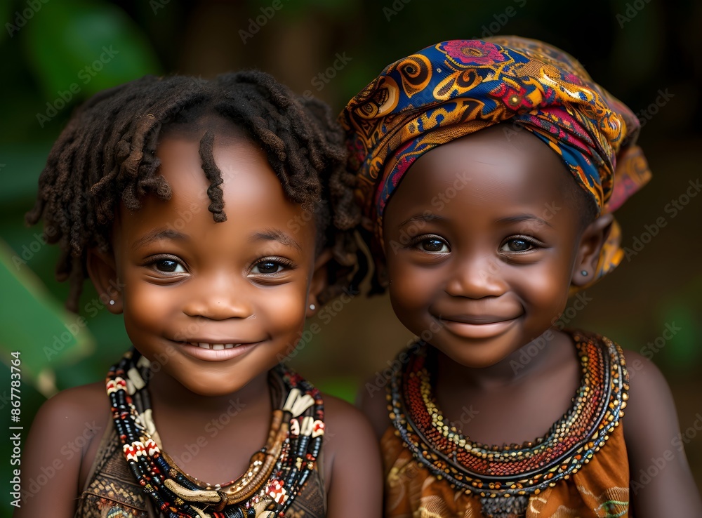 Two happy smiling african girls wearing traditional dress having fun ...