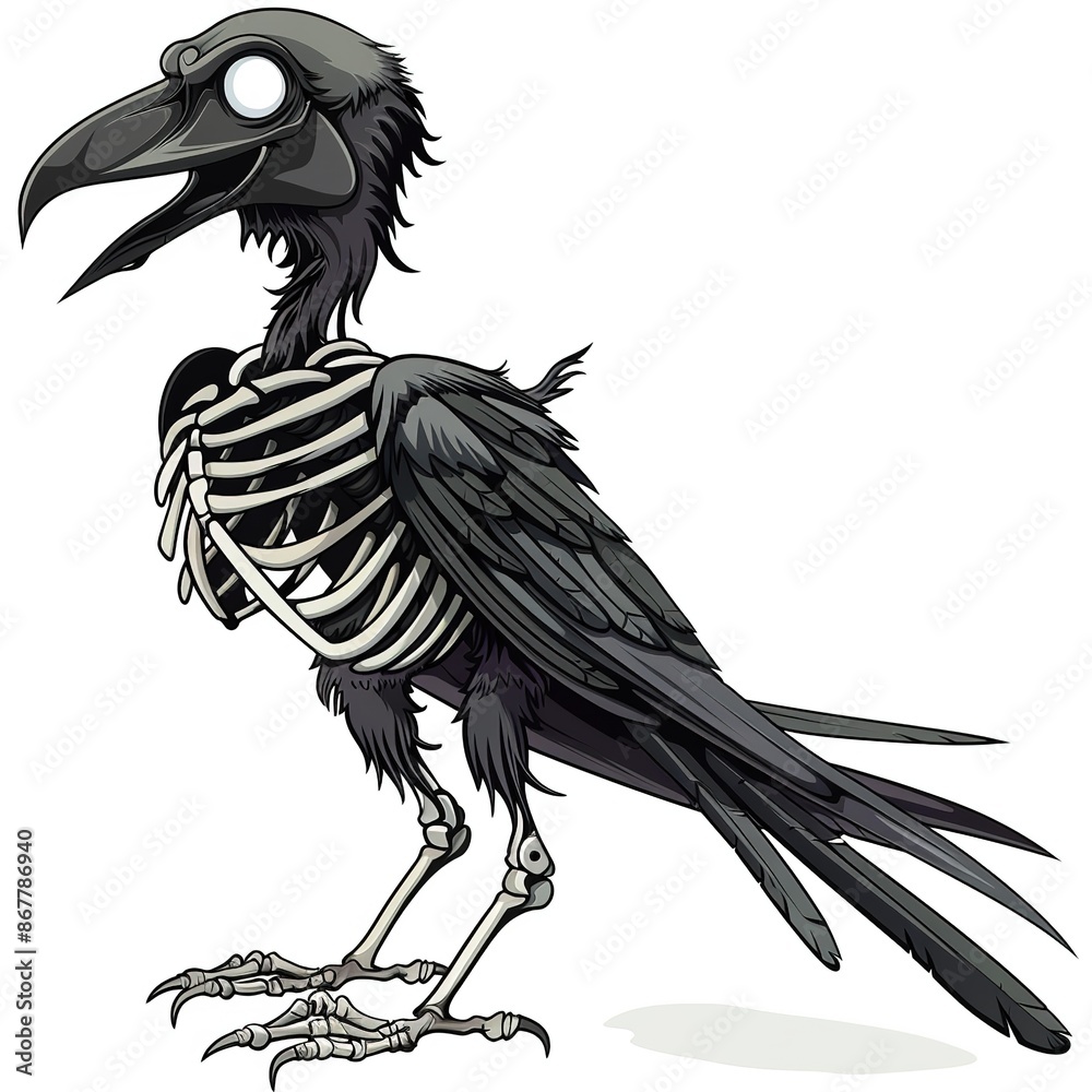 Raven skeleton cartoon isolated whitebackground Stock Illustration ...