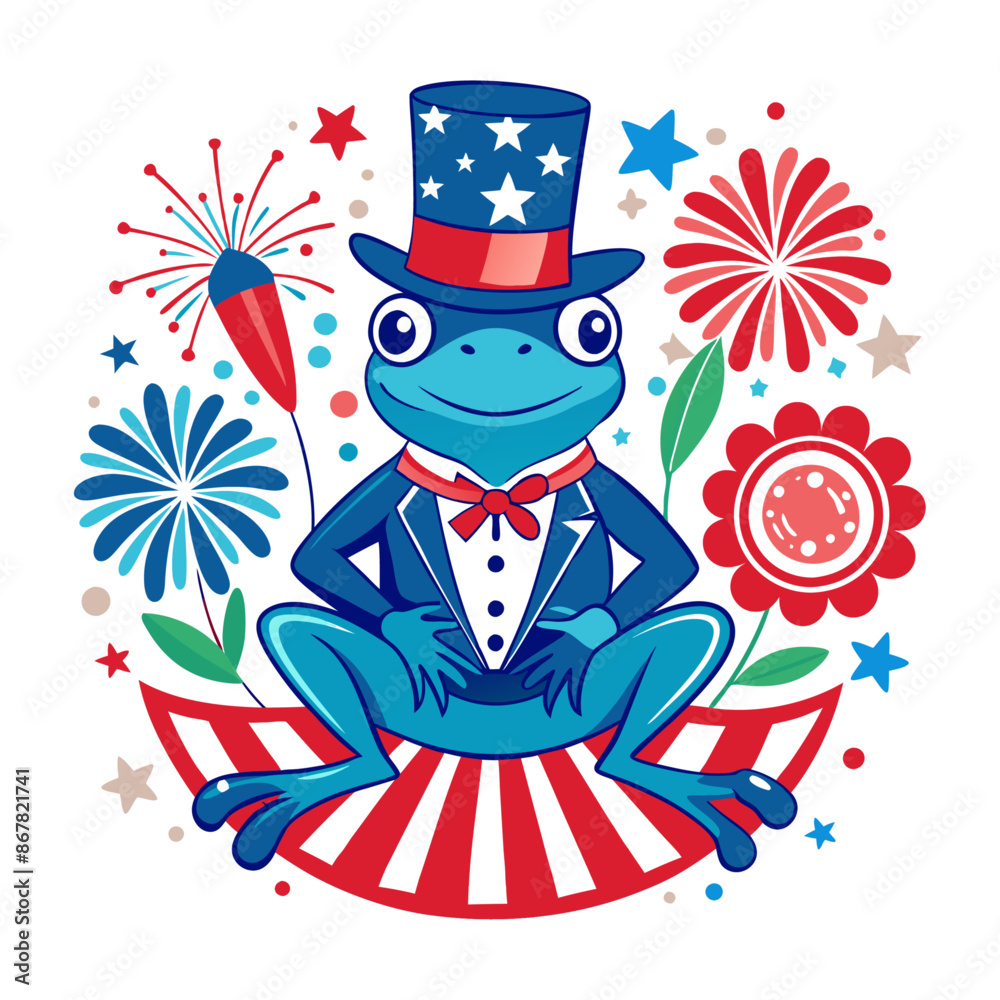 american flag theme independence day funny cartoon frog Illustration ...