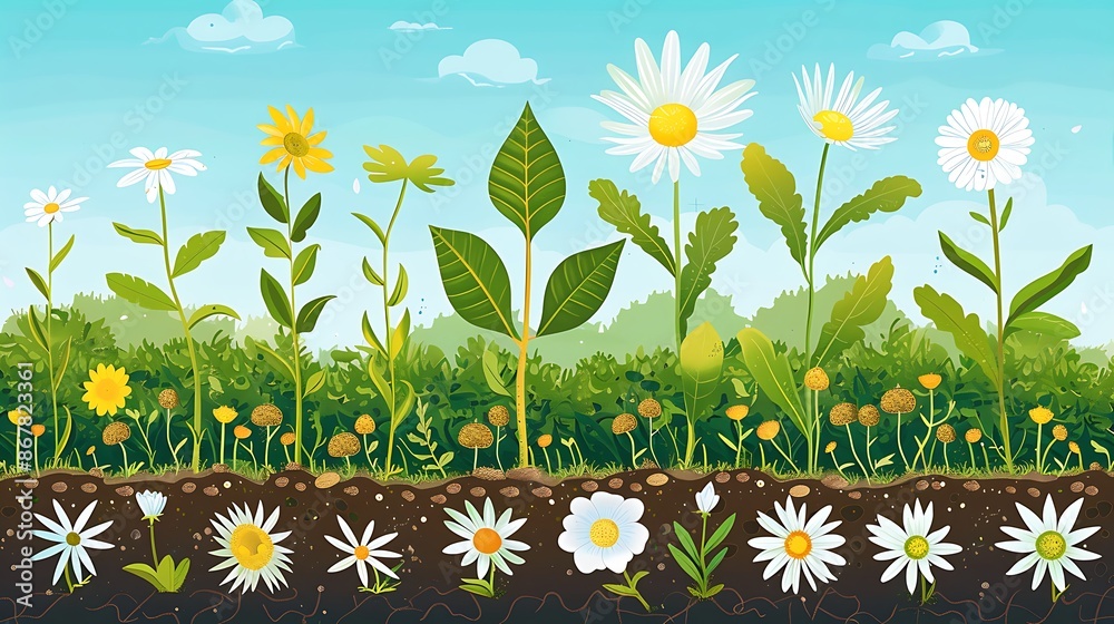 Infographic illustrating the life cycle of a flowering plant including ...