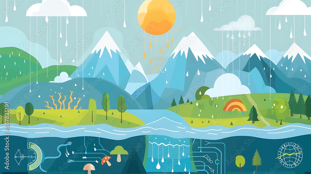 Infographic showing the different stages of the water cycle including ...