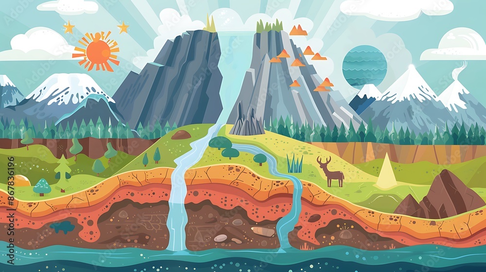 Infographic depicting the stages of the rock cycle including igneous ...