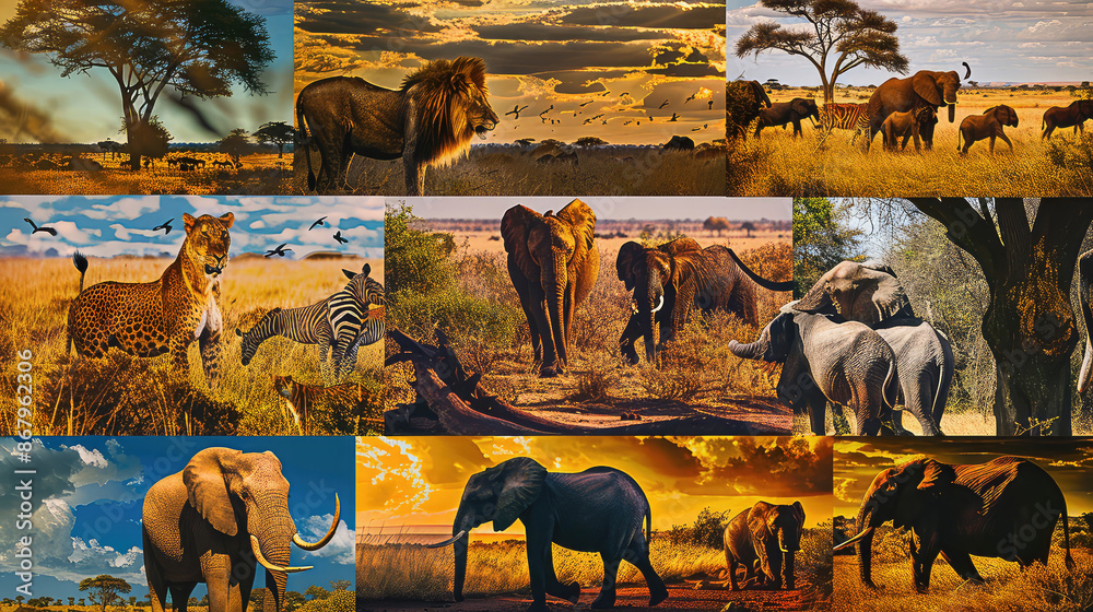 A collage captures the enchanting diversity of Africa's wild animals in ...