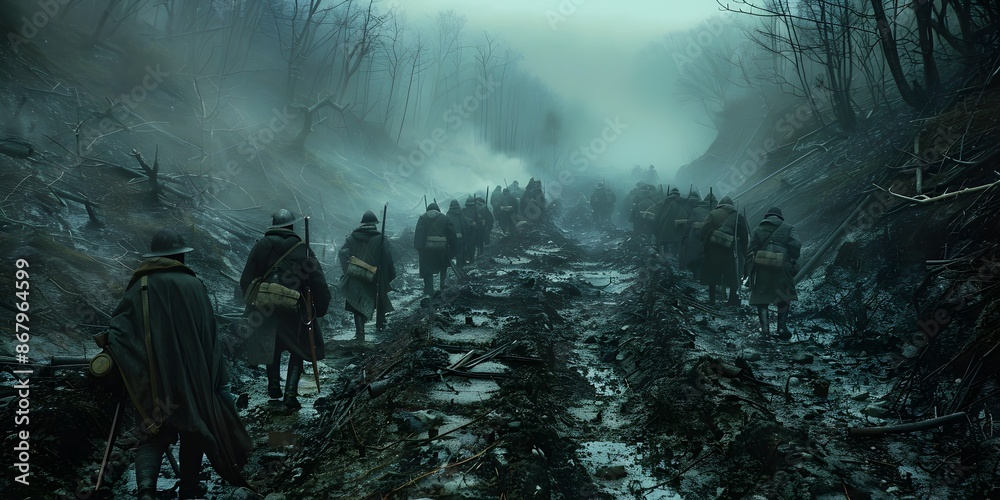 World War 1 Battle of Verdun: French Soldiers in a Muddy Trench Amidst ...