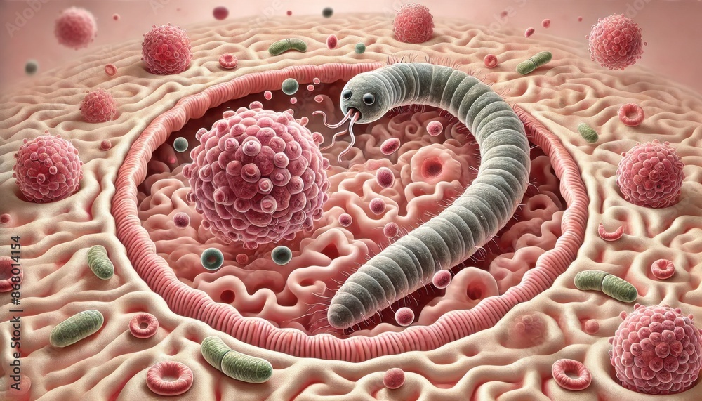 Microscopic View of Parasitic Worm Inside Human Intestinal Tract ...