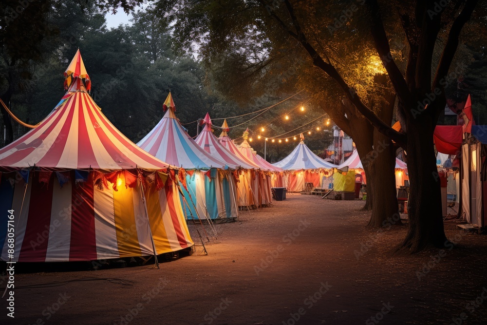 Magical Carnival Campground: Tents in a carnival with mystical ...