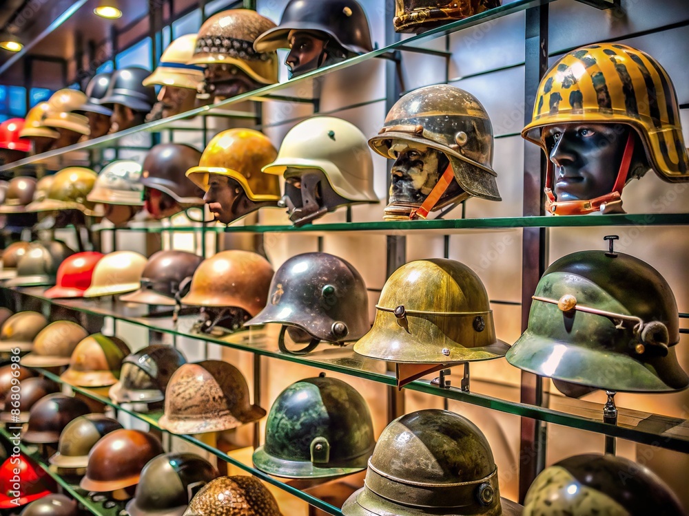 Assorted military helmets from ancient to modern era, featuring iconic ...