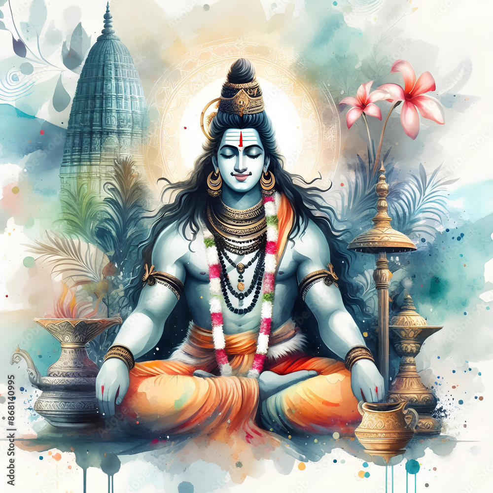 Watercolor lord Mahadev background image Stock Photo | Adobe Stock