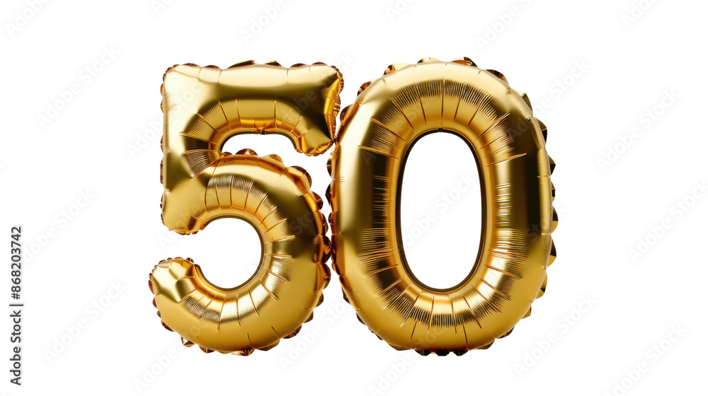Gold balloon Number fifty balloon made of gold color on transparent ...