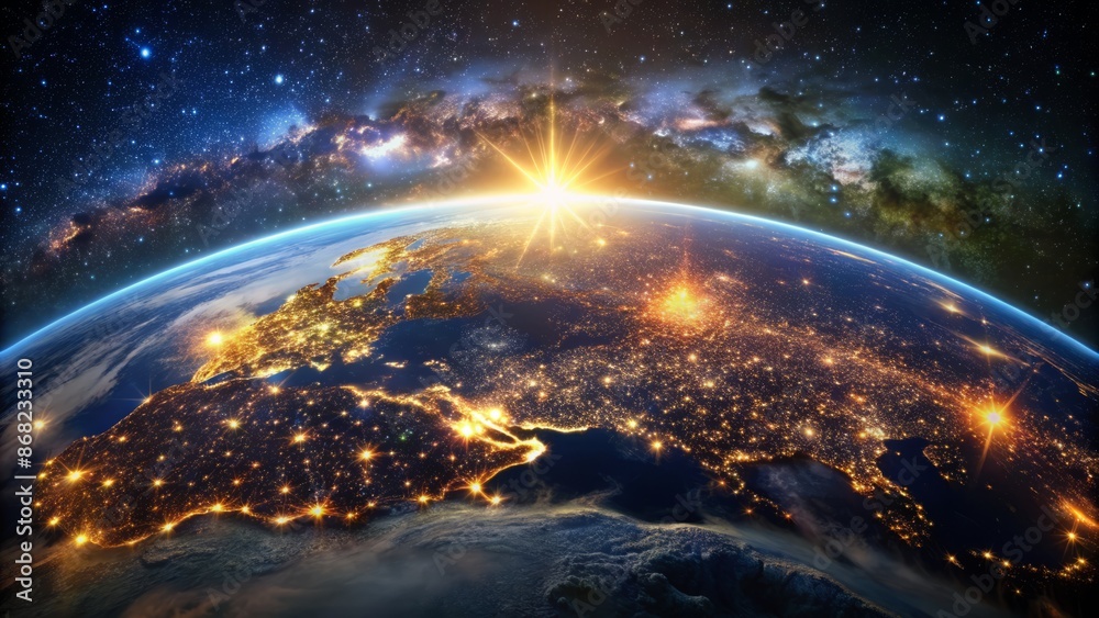 Breathtaking celestial vista of illuminated cities on terrestrial ...