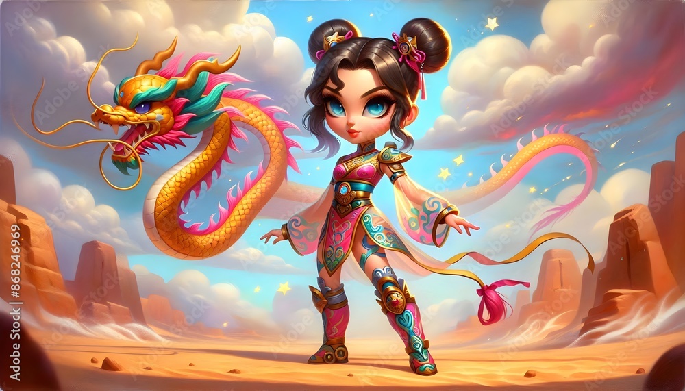 Ilustración infantil, niña, chibi, animé, kawaii, ojos expresivos ...