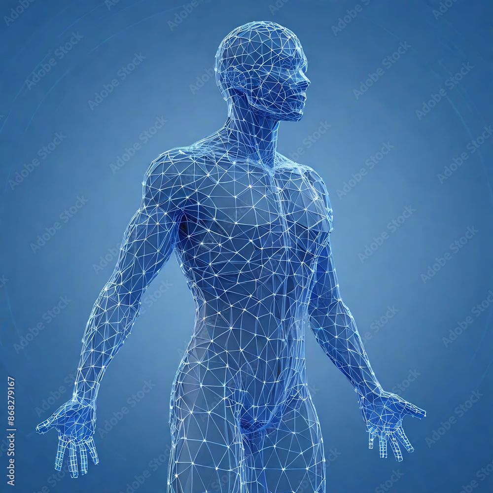 Abstract digital human body. Polygonal wireframe silhouette. Low poly ...