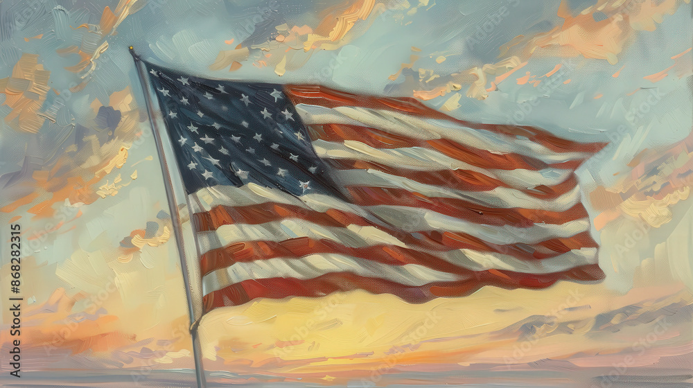Patriotic Elegance: Hyper-Realistic Oil Painting of United States Flag ...