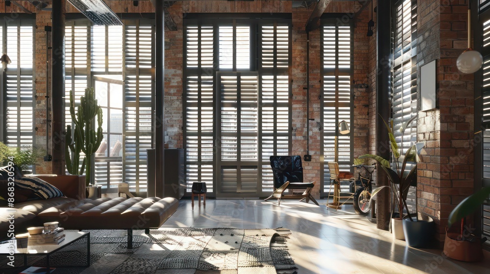 converted warehouse loft with expansive Bahama shutters, adding an ...