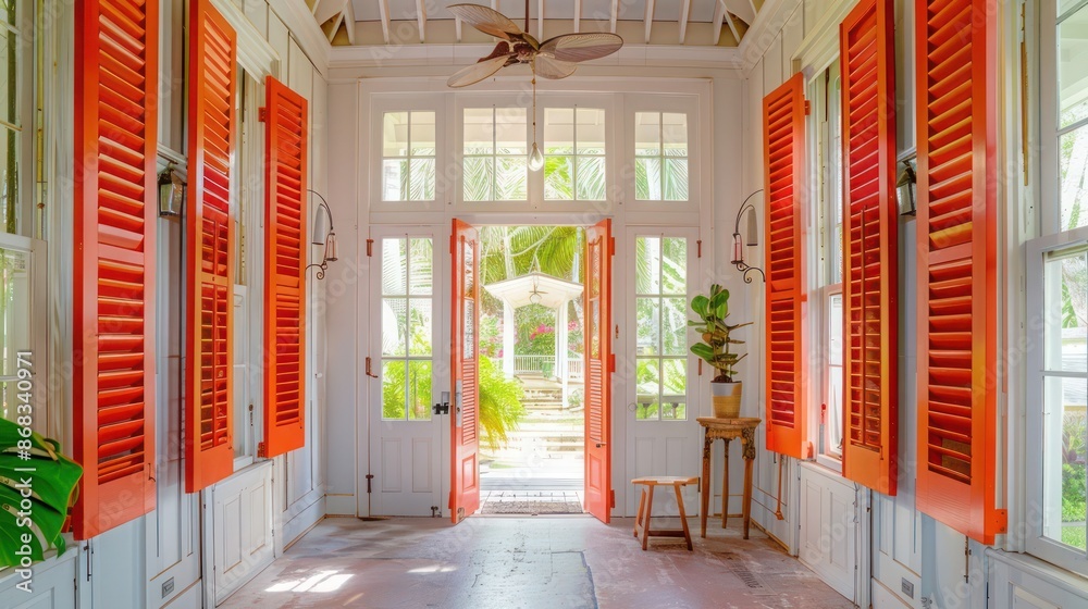 historic firehouse converted into a home, with bright red Bahama ...
