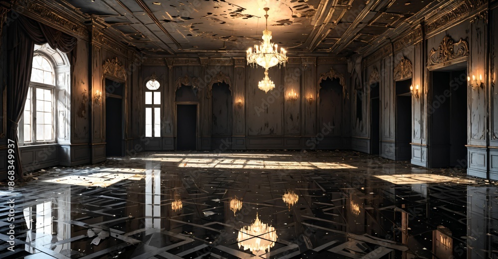 victorian baroque ballroom palace interior furniture design. aged old ...