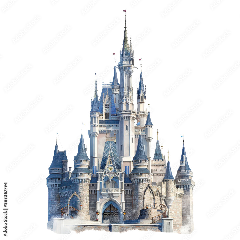 Enchanting fairy tale castle with tall spires and intricate detailing ...