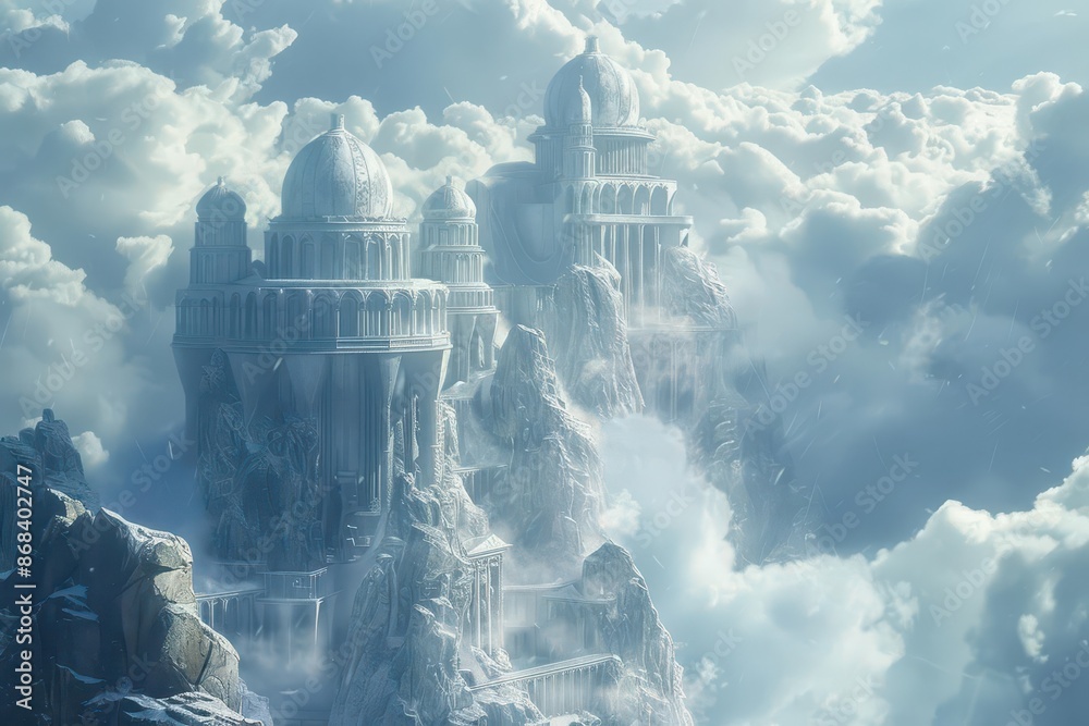 majestic fantasy palace atop mount olympus gleaming marble structures ...