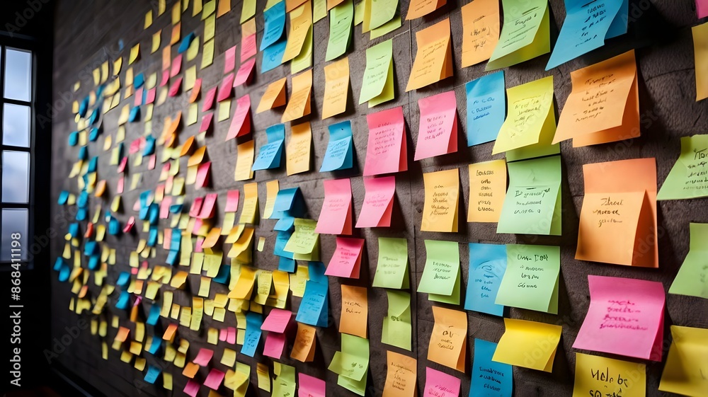 Colorful sticky notes on a notice board new business ideas ...