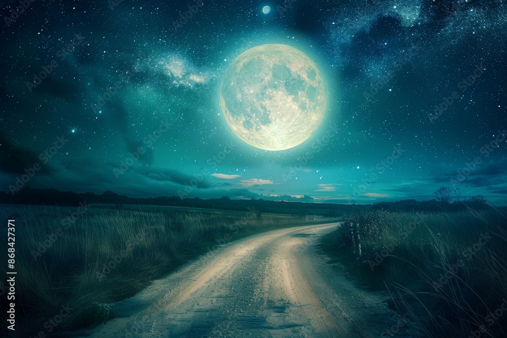 Fantasy Fairy Tale Full Moon Illuminates the Night Road, Shining ...