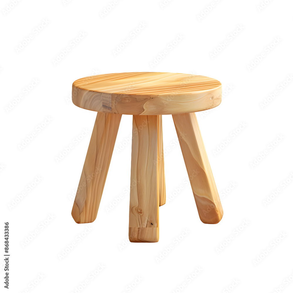 3d illustration of a rustic pine wood stool with natural grain texture ...