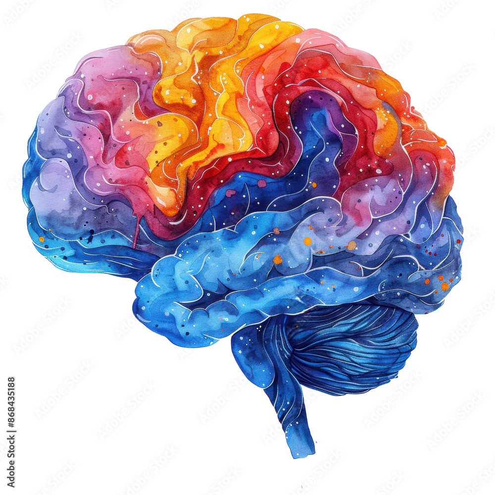 Watercolor colorful sparkle brain clip art element illustration Stock ...