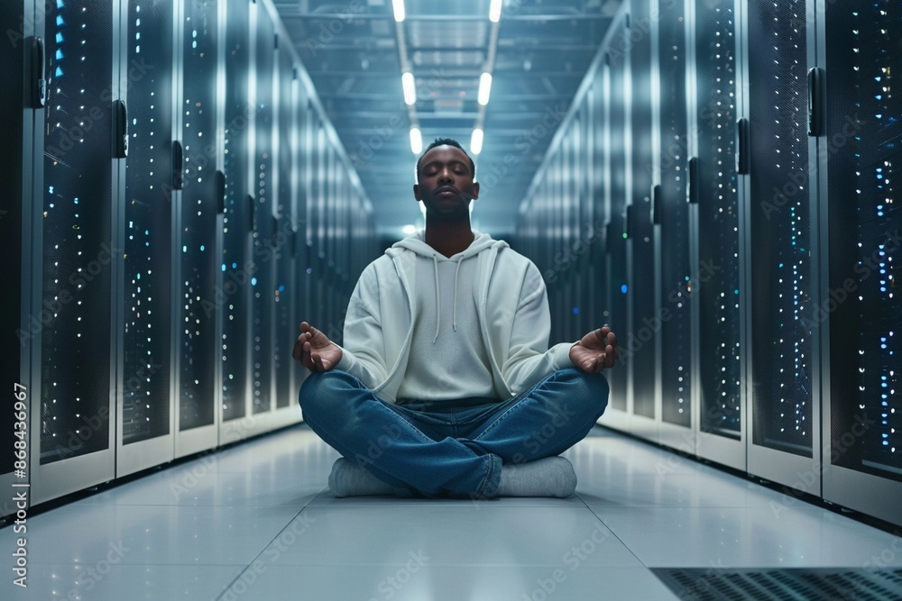 It worker manages system operations advanced firm. Wearing jeans ...