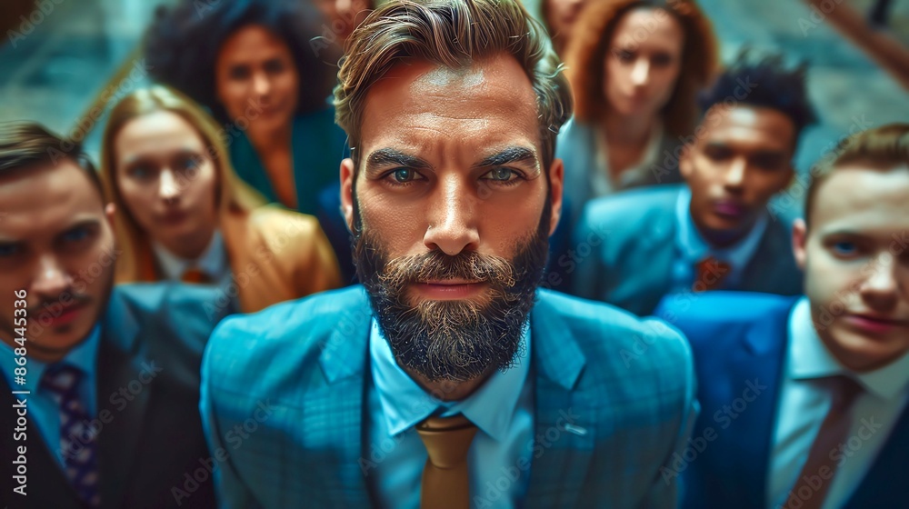 Businessman with a team building A businessman participating in a ...