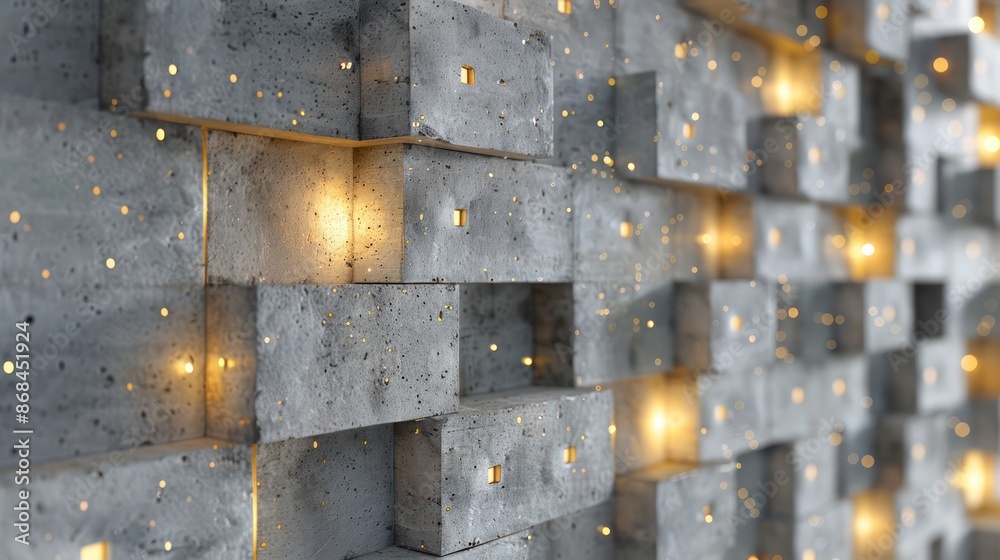 Screen wall composed of hand-cast concrete blocks with embedded ...
