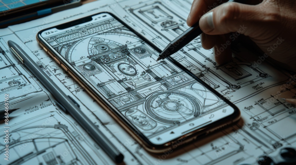 Show a creative professional using a sleek and stylish smartphone to ...