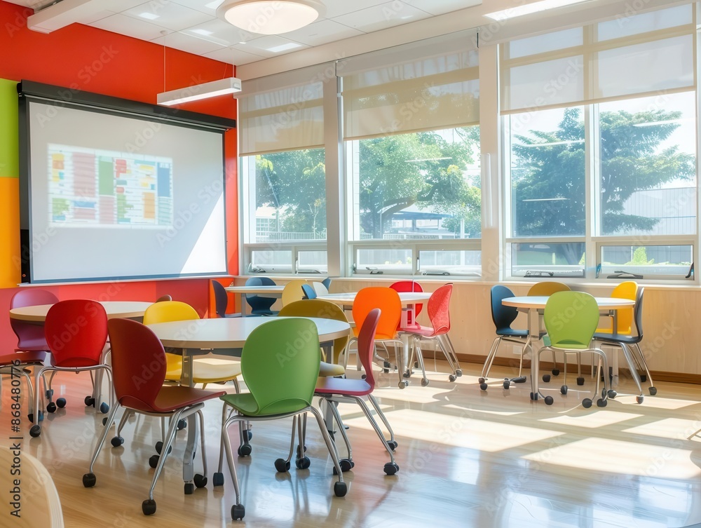 modern classroom interior with colorful ergonomic furniture interactive ...