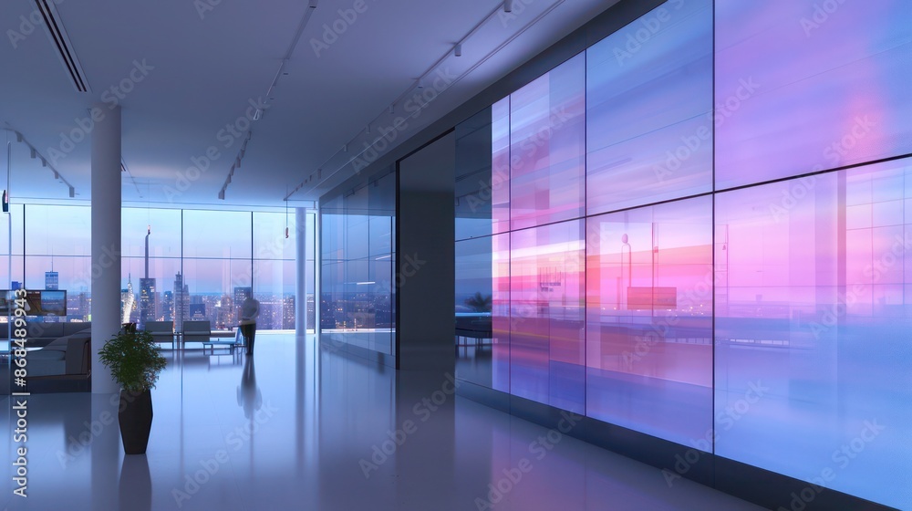 Screen wall with integrated smart glass technology, allowing users to ...