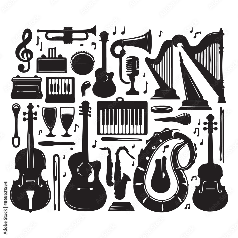 Music Instruments Vector Images Icons of string musical instruments ...
