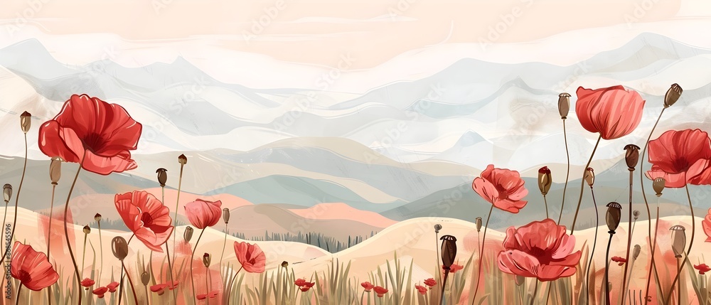 Memorial Day Doodle Page Print Border Design with Poppy Field Stock ...