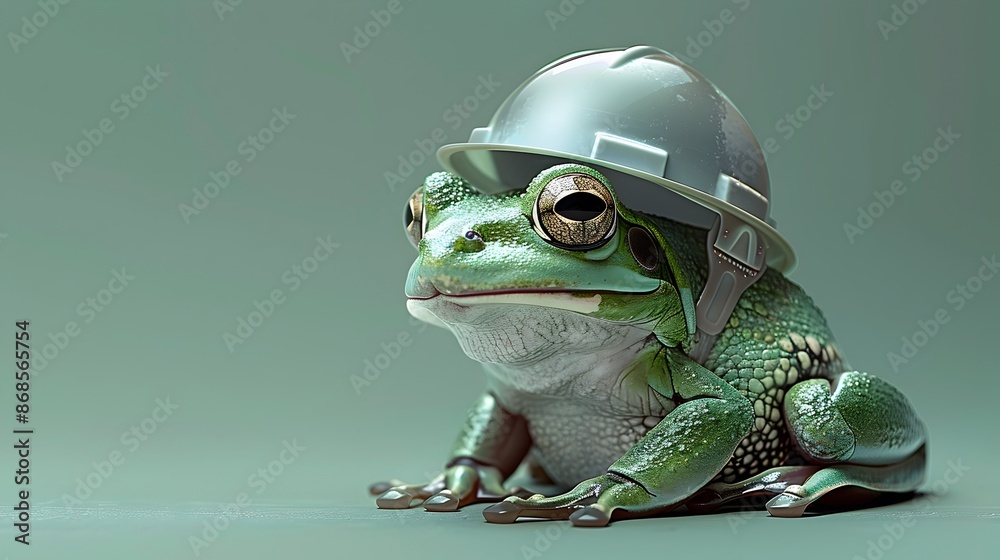 Surreal Frog Wearing Hard Hat on Its Back Instead of Shell Against ...