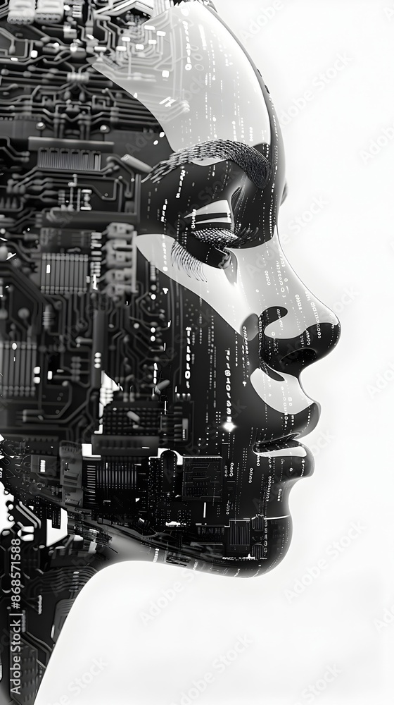 Hyper-Detailed Digital Collage of a Computer-Generated Human Head ...