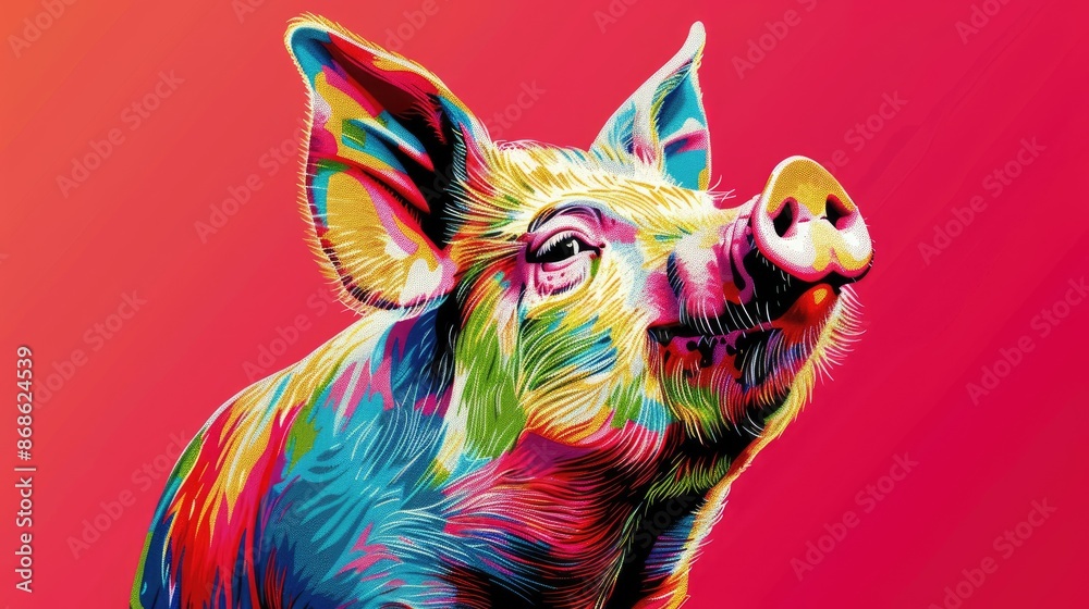 Piggy Pop Art A vibrant Pop Art style pig illustration, bursting with ...