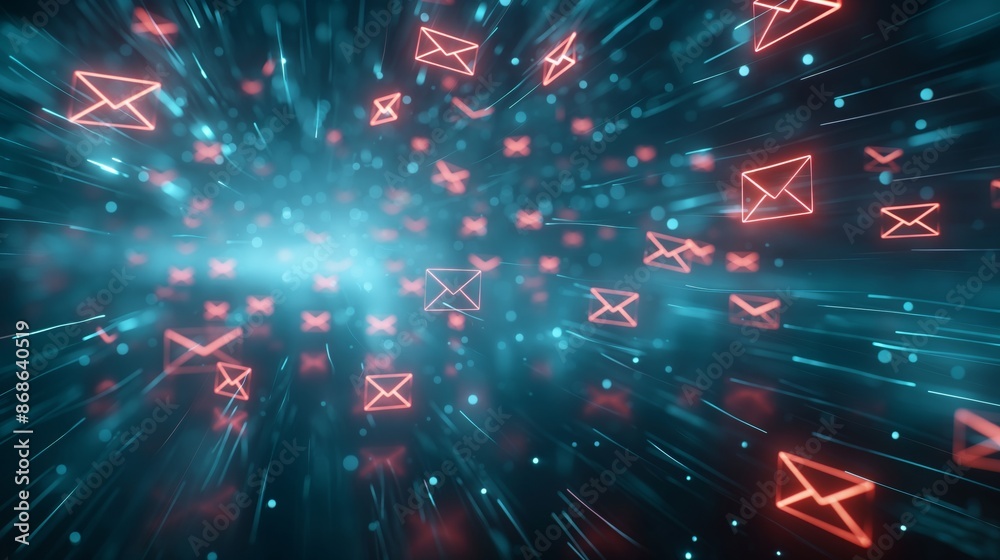 Visual digital emails envelopes on a dark background, unknown or ...