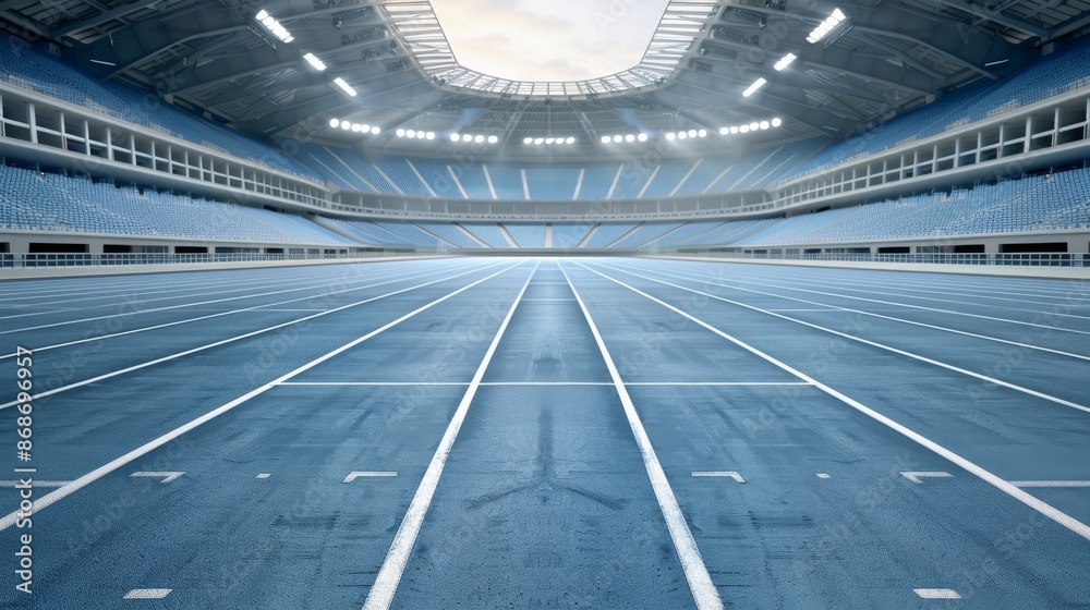 Modern indoor stadium with track lanes, empty and ready for sports ...