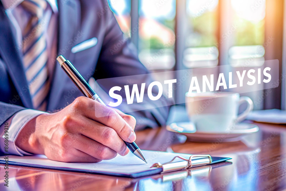 SWOT analysis concept, Businessman drawing swot analysis strategy ...