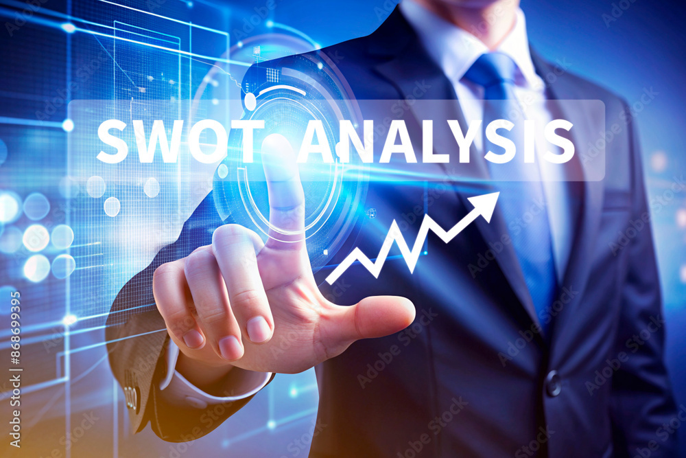 SWOT analysis concept, Businessman drawing swot analysis strategy ...