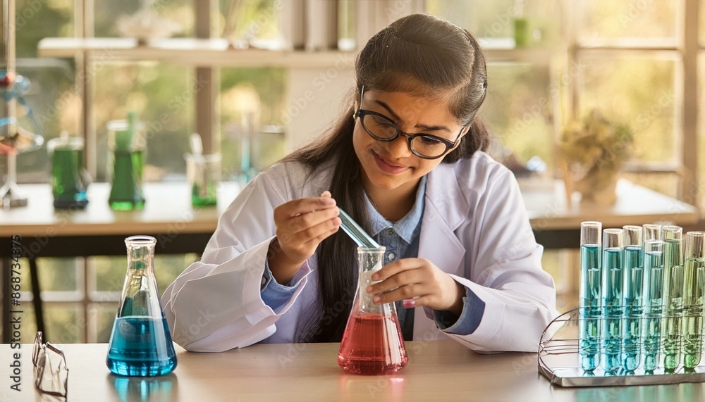 Curious student conducting a science experiment. Stock Photo | Adobe Stock